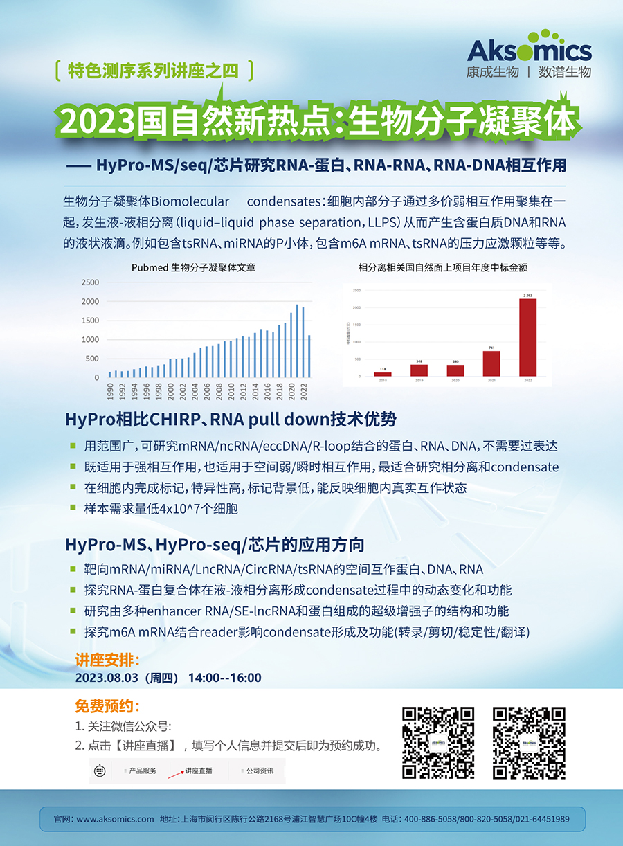 【特色测序系列讲座之四】2023国自然新热点：生物分子凝聚体——HyPro-MS/seq/芯片研究RNA-蛋白、RNA-RNA、RNA-DNA相互作用